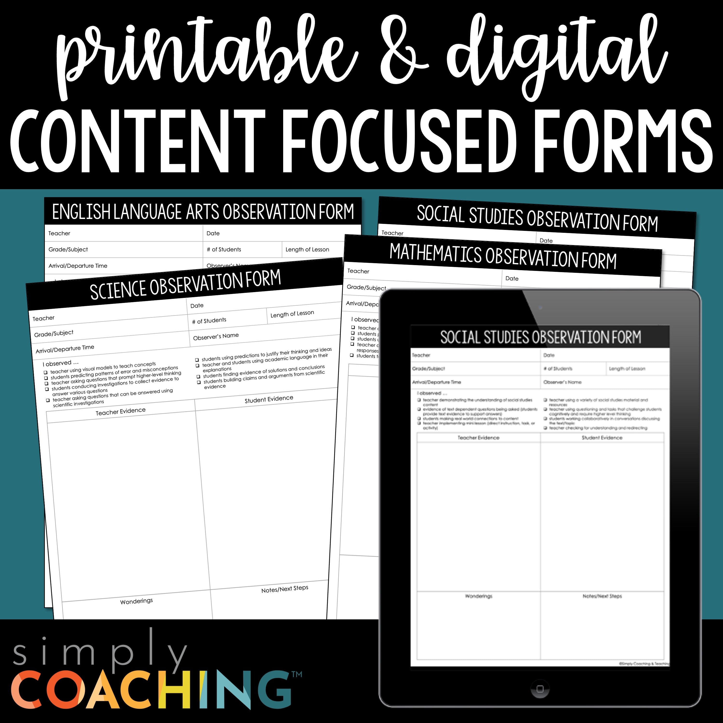 Instructional Coaching Content Focused Observation Forms – Simply ...
