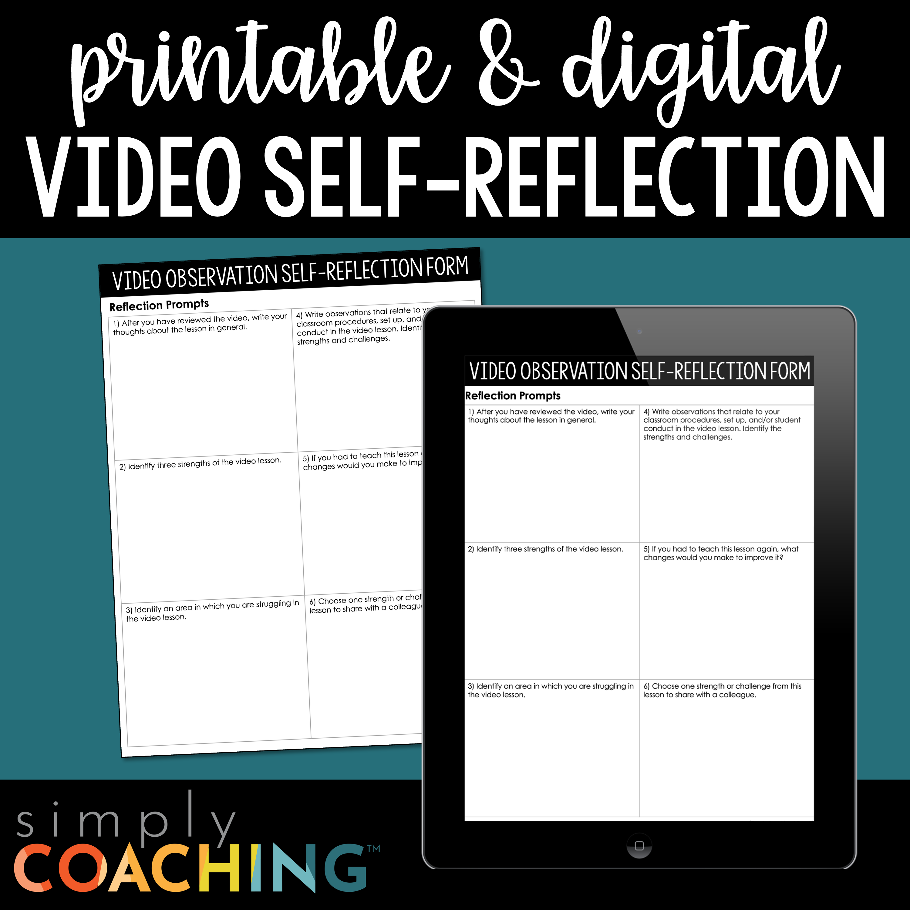Instructional Coaching Video Self-Reflection Form for Teachers – Simply ...