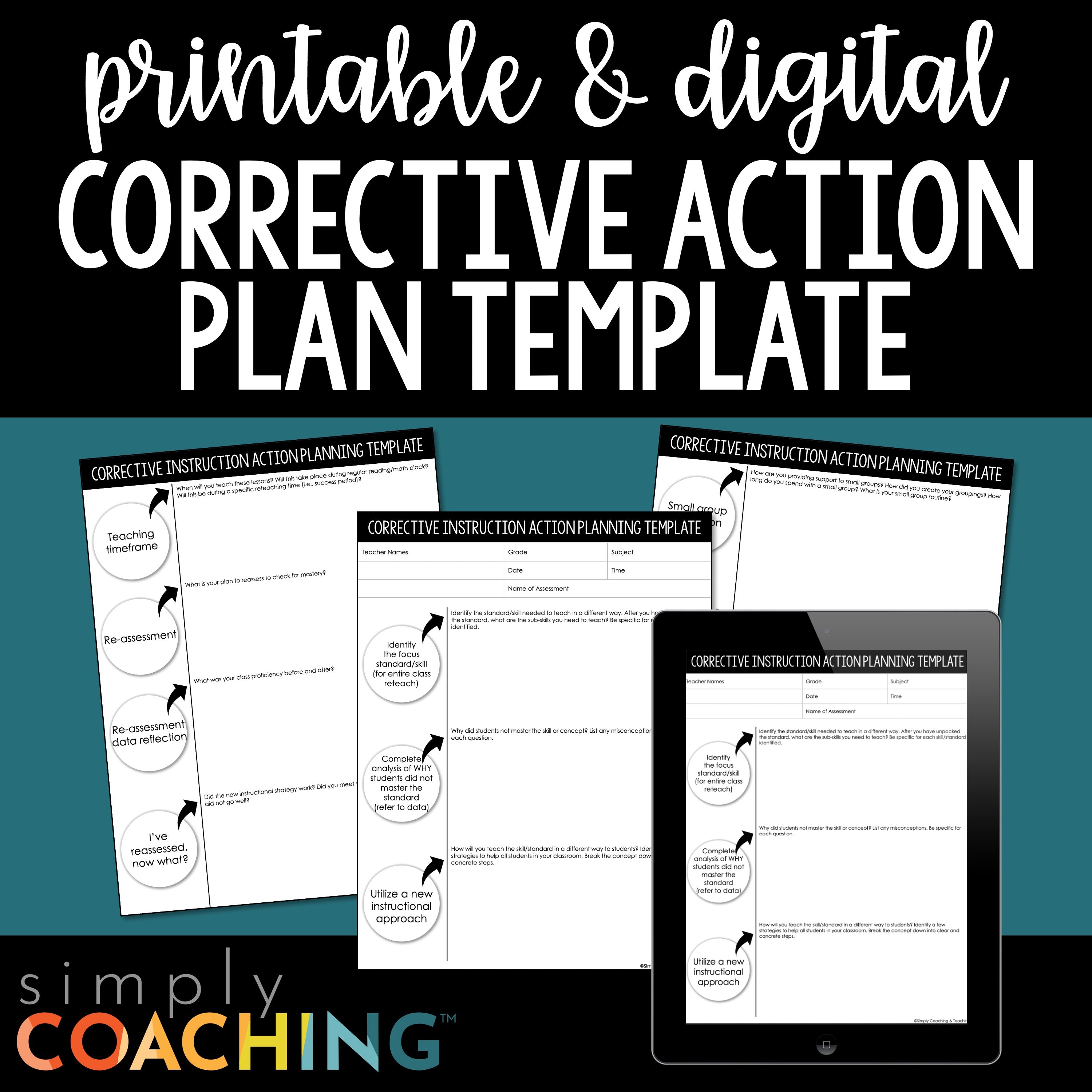 Corrective Instruction Action Planning Template | Instructional Coachi ...