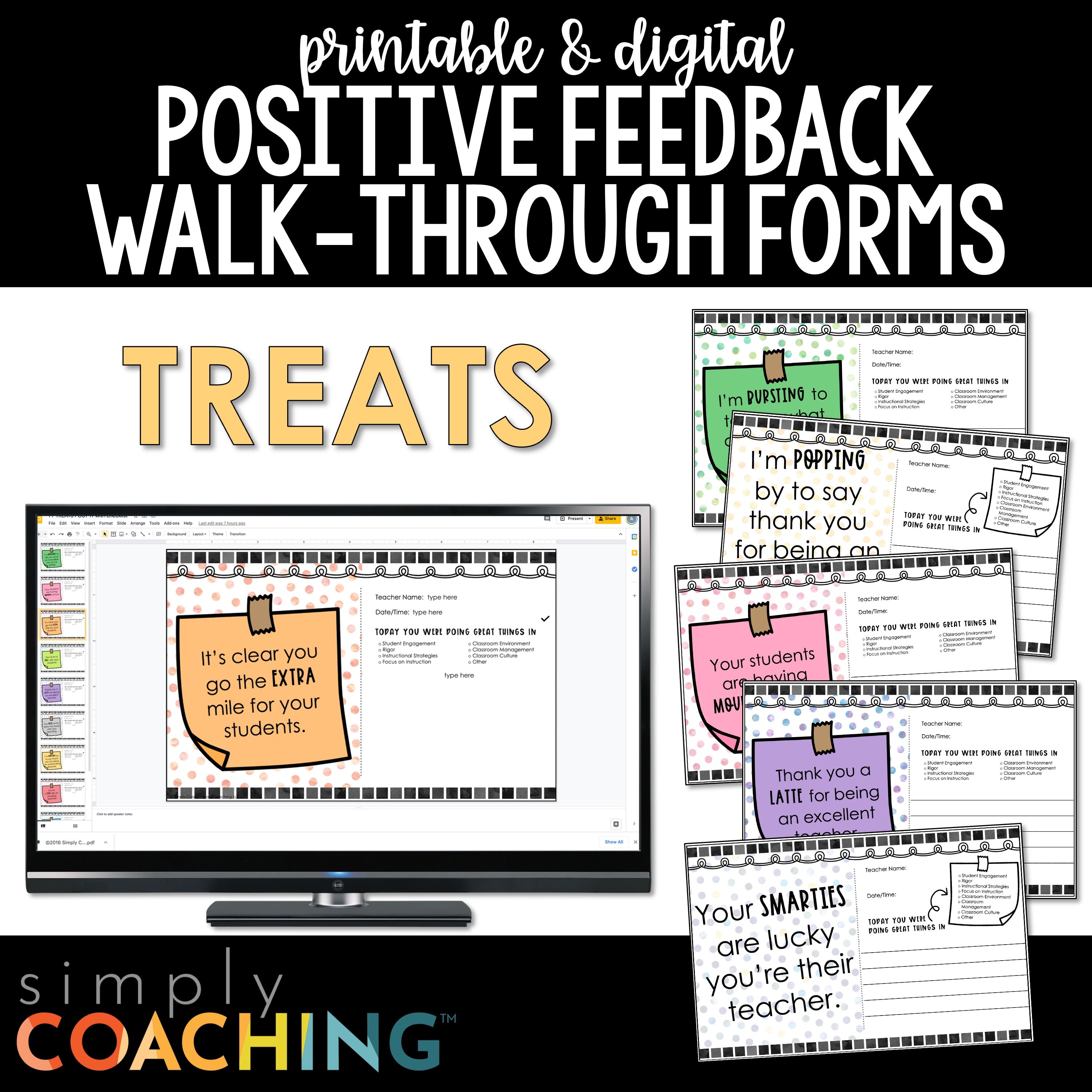 Positive Feedback Walk-Through Forms Treats | Instructional Coaching ...